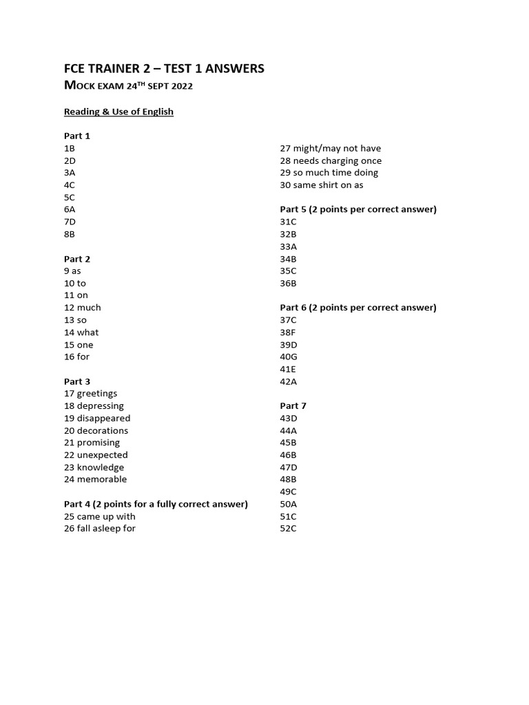Fce Trainer 2 - Test1 - Answers | PDF