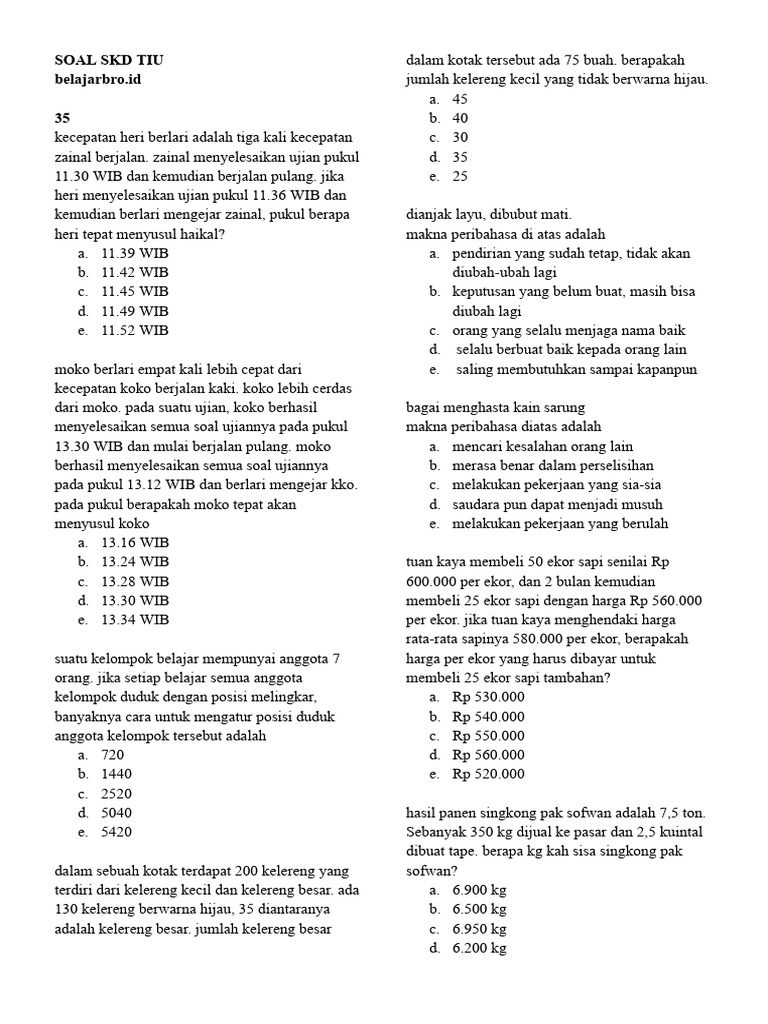 Soal SKD TIU dan Pembahasan Matematika | PDF