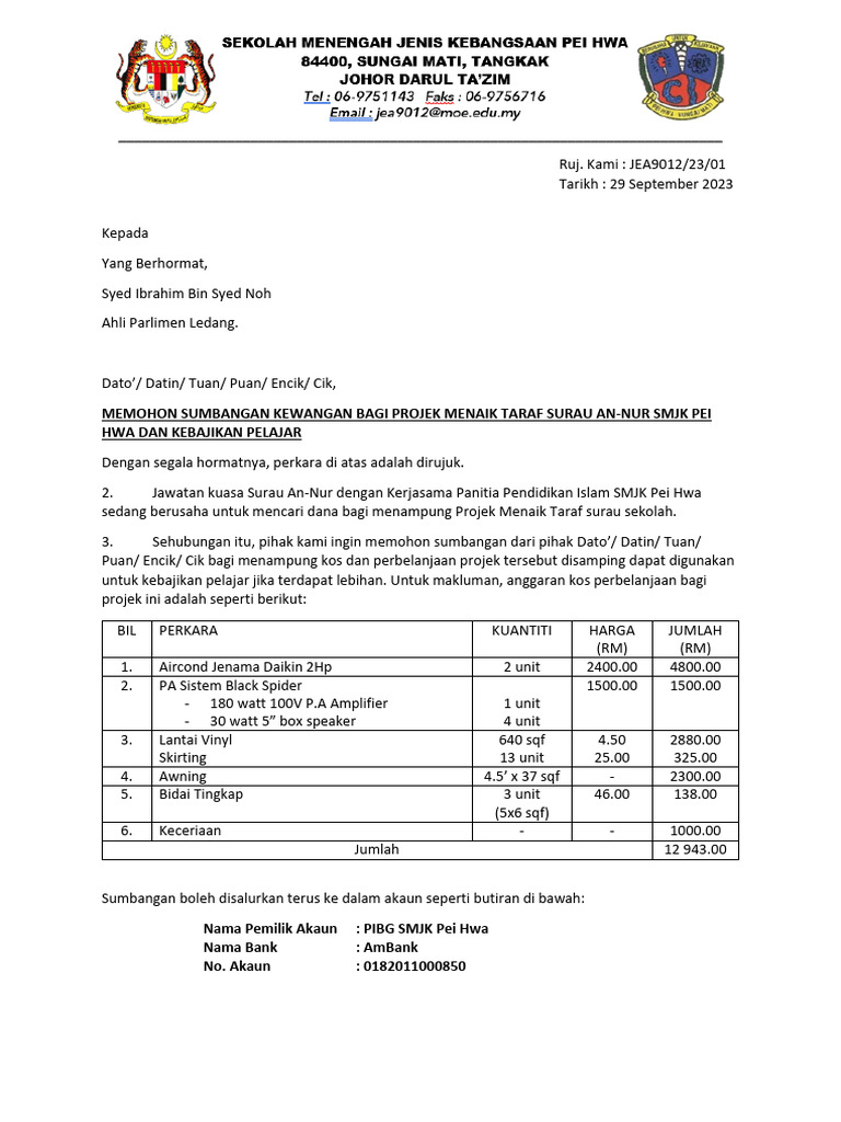 Surat Mohon Sumbangan | PDF
