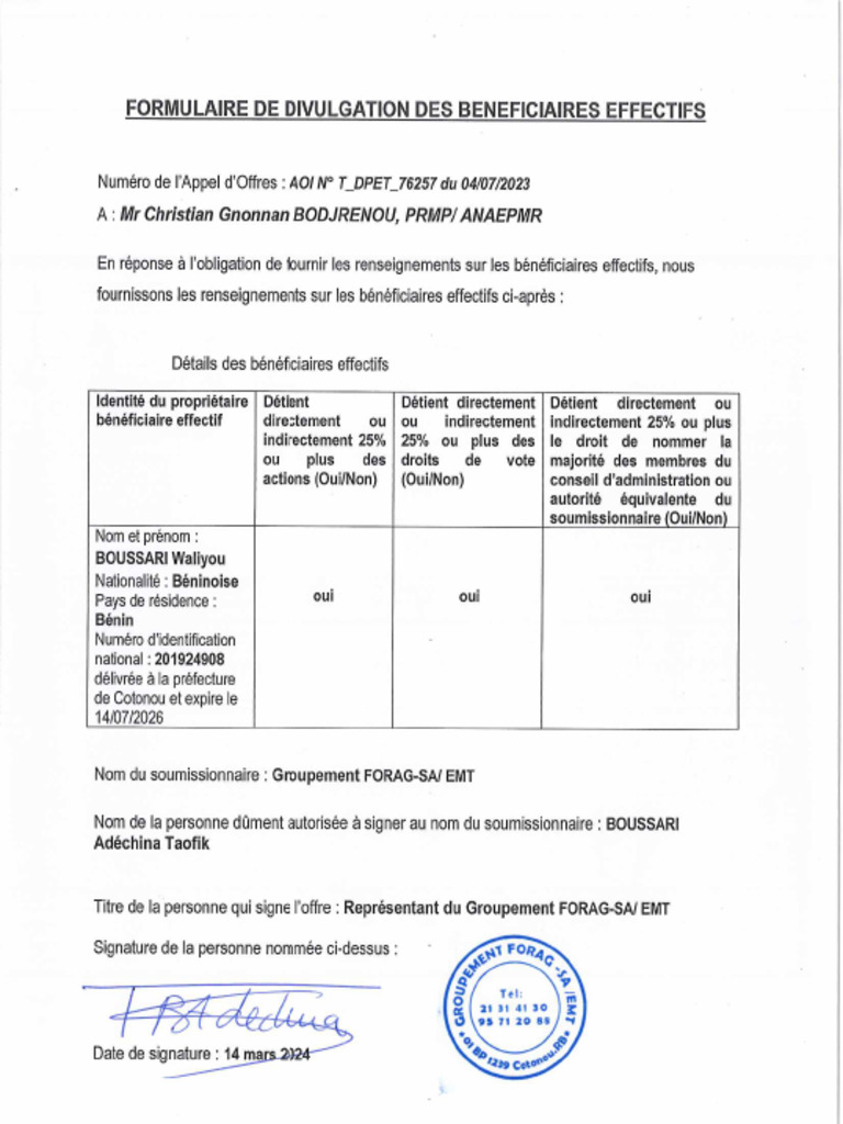 Formulaire Divulgation Forag - Emt | PDF
