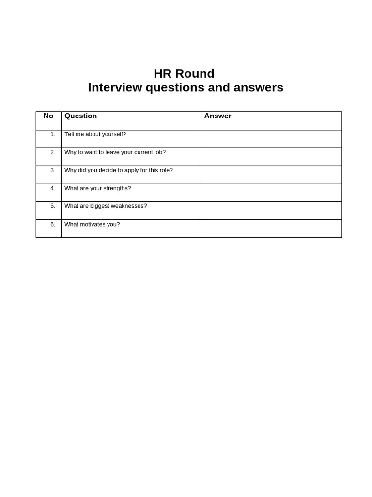 HR Round Interview Questions Answers | PDF