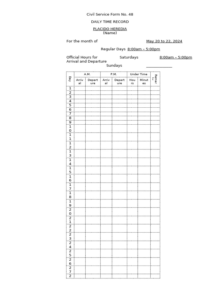 DTR Form | PDF