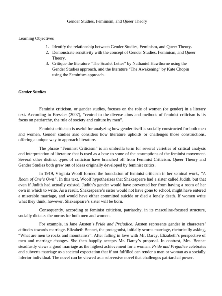 Gender Studies and Queer Theory Overview | PDF | The Awakening (Chopin ...