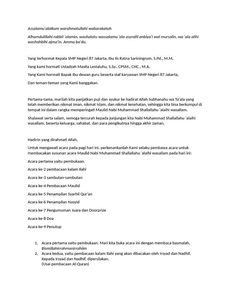 Teks MC Maulid 2024 | PDF