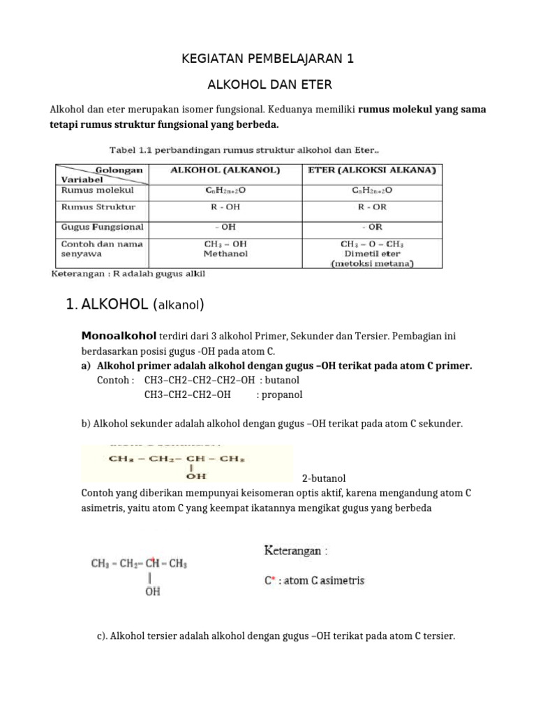 Isomer Alkohol dan Eter: Struktur dan Sifat | PDF
