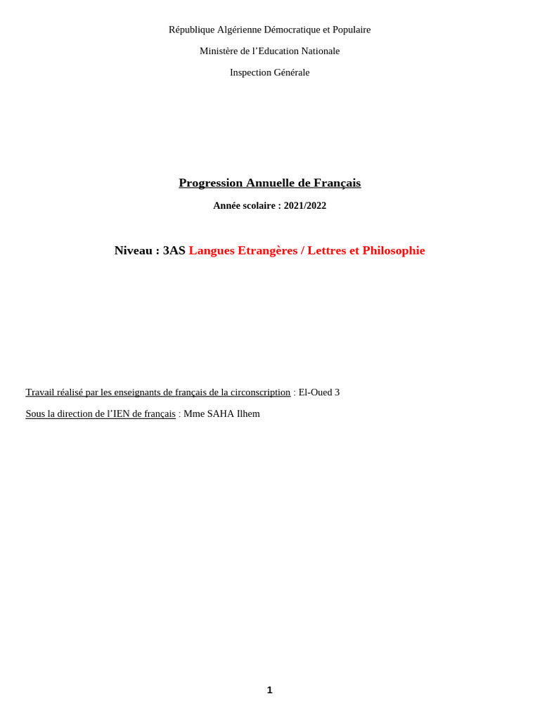 Progression Annuelle Français 2021/2022 | PDF