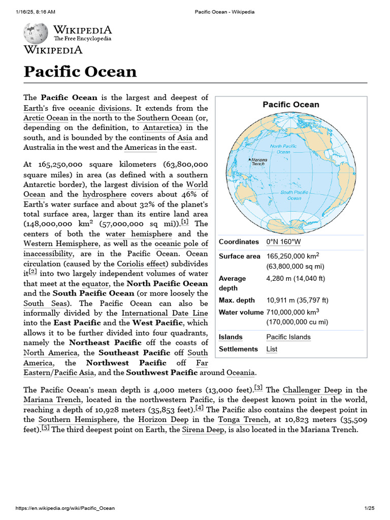 Pacific Ocean - Wikipedia | PDF | Pacific Ocean | Oceans