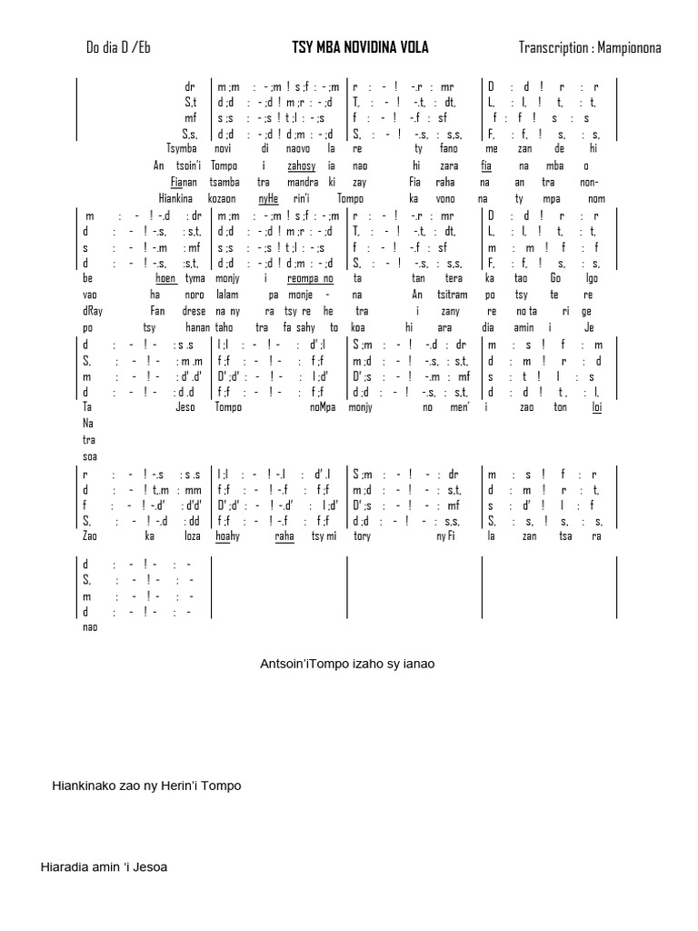 Tsy Mba Novidina Vola | PDF