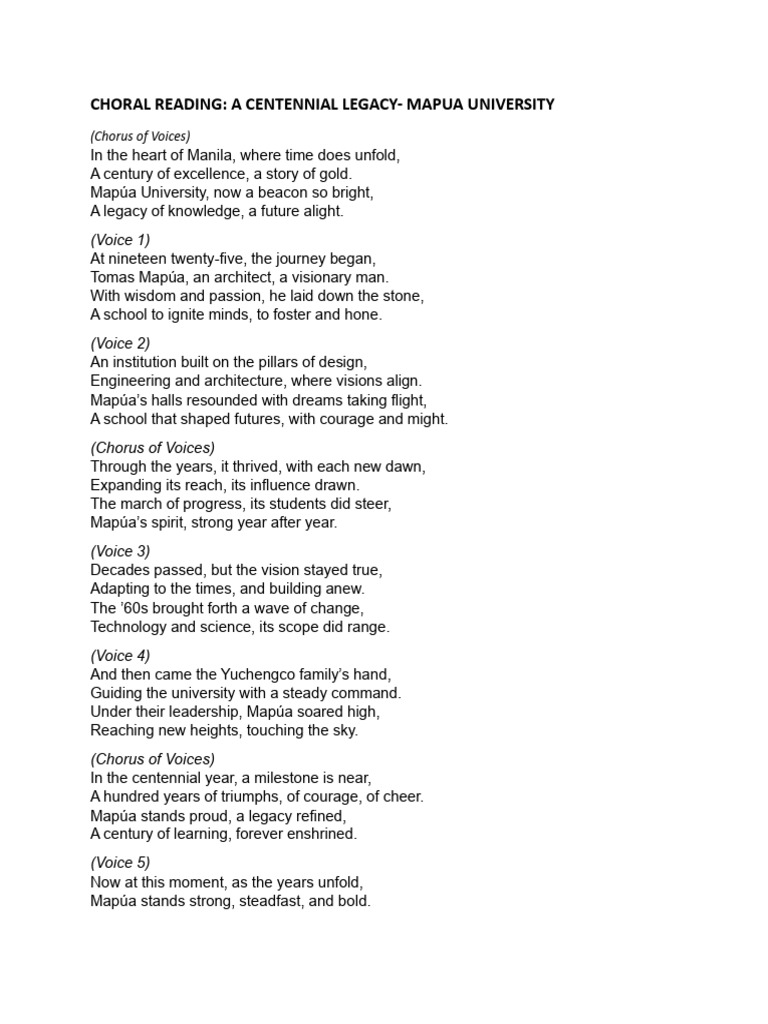 CHORAL-READING_-CENTENNIAL-LEGACY_-MAPUA-UNIVERSITY | PDF