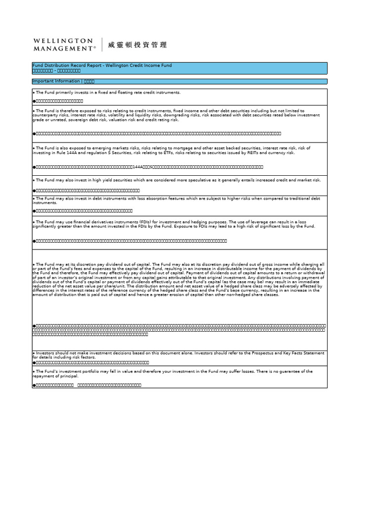 Wellington Credit Income Fund Distribution Report | PDF | Dividend ...