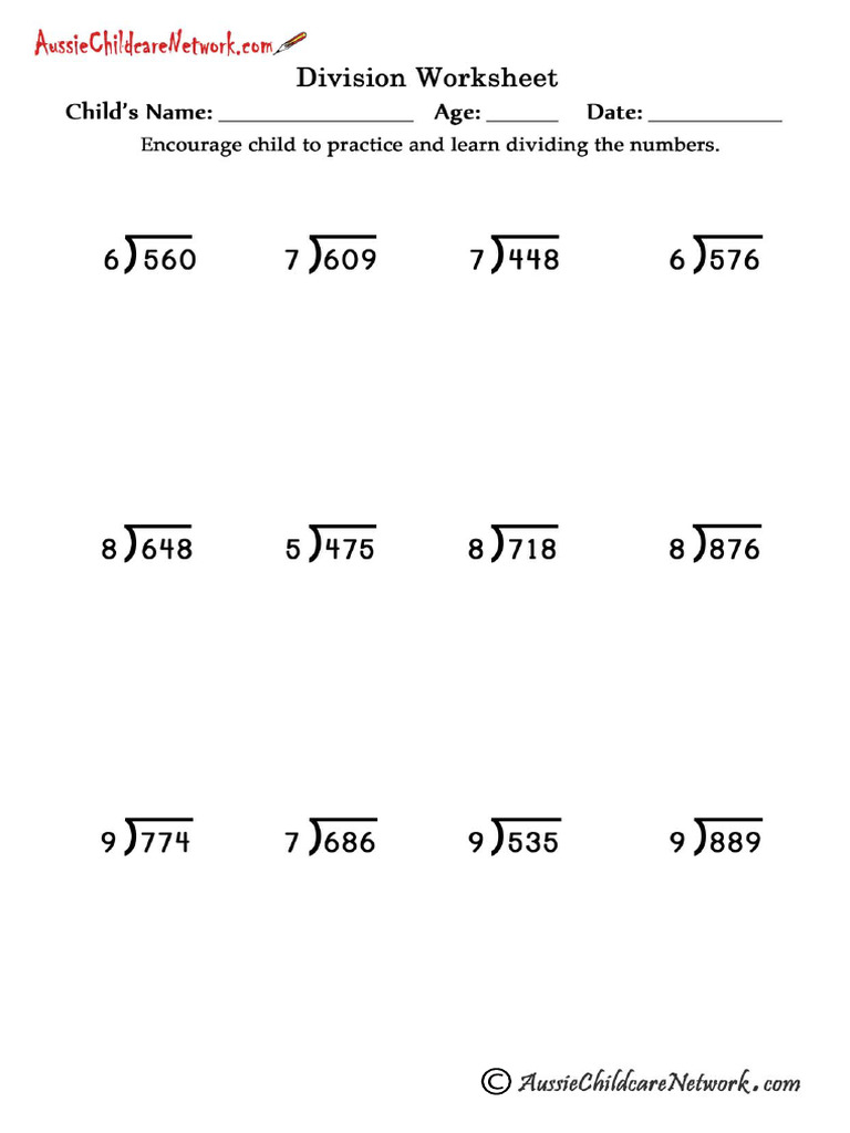 Division Worksheet 8 | PDF