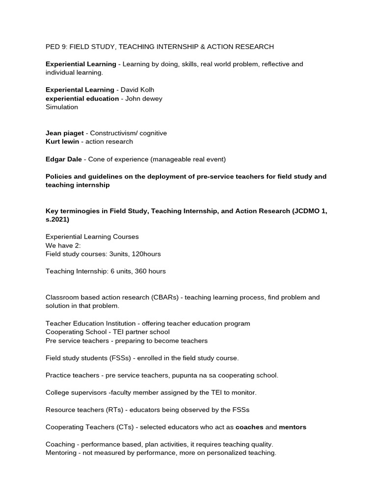Ped 9 Field Study Teaching Internship Action Research | PDF | Teachers | Learning