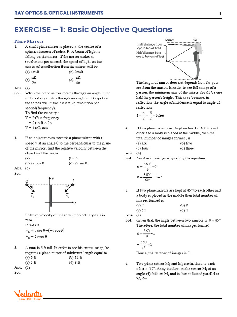 Exercise-1 (Ray Optics & Optical Instruments) | PDF | Refraction | Optics