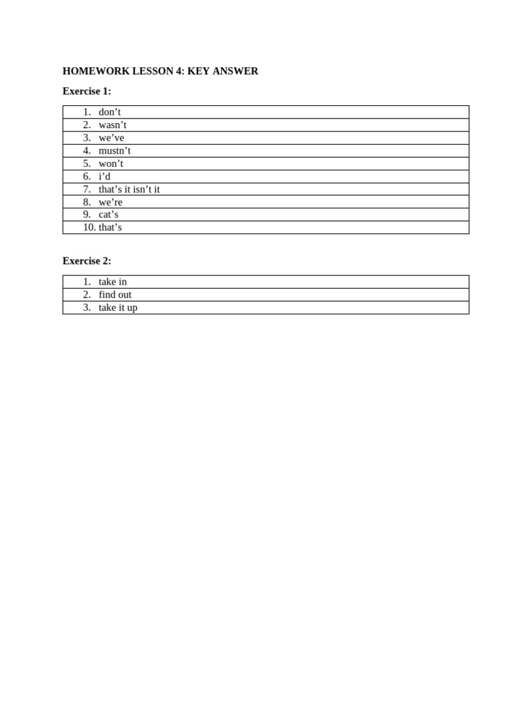 Lesson 4 - Homework Key Answers | PDF