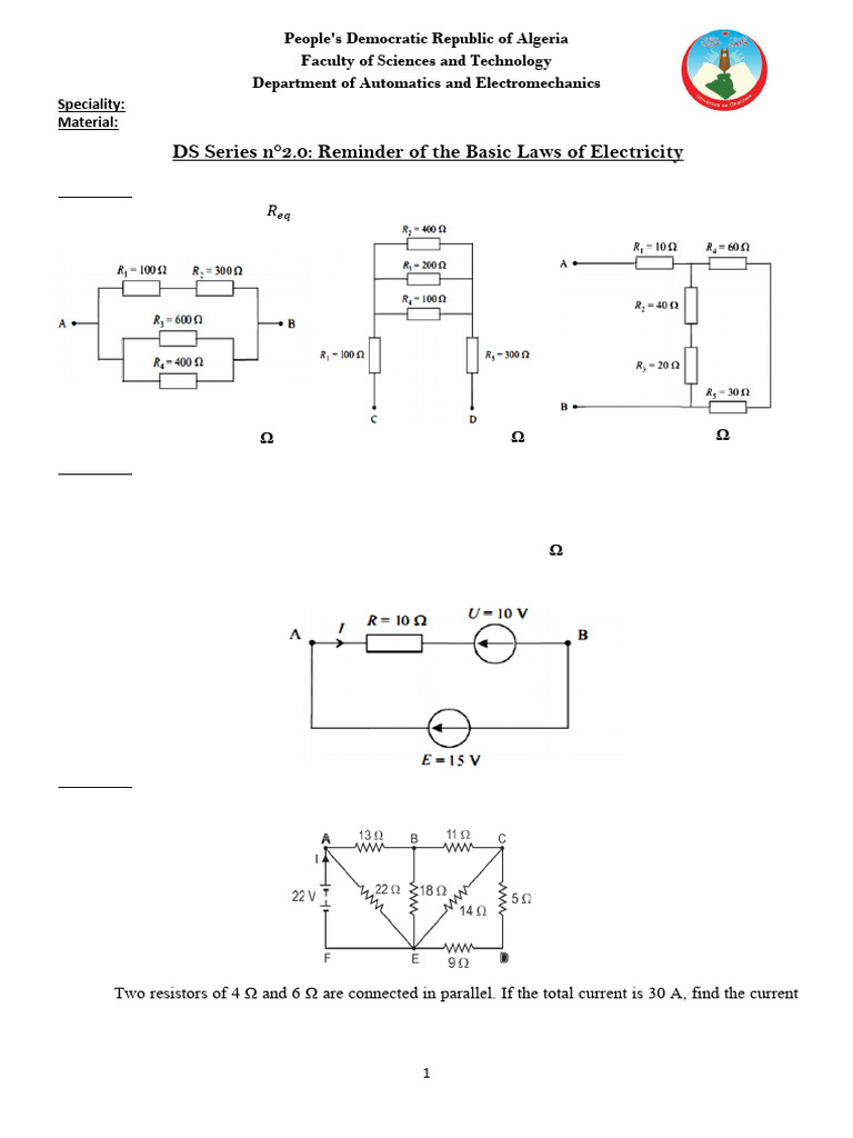 TD 2.0 Basic Laws of Electricity | PDF