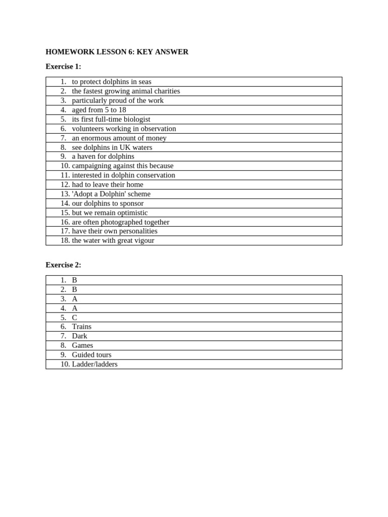 Lesson 6 - Homework Key Answers | PDF