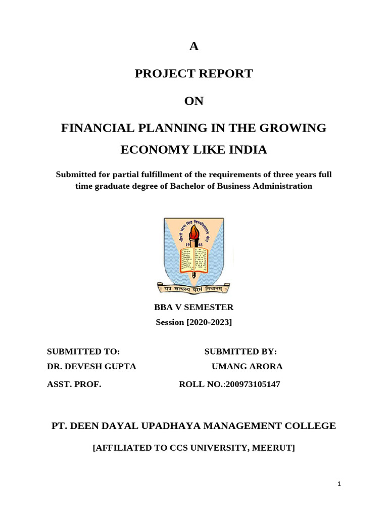 Financial Planne in The Growing Economy Like India | PDF | Cost Of ...
