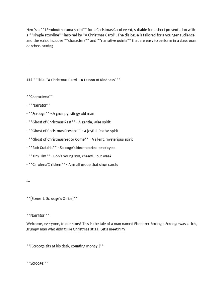 15-Minute Christmas Carol Script | PDF | Ebenezer Scrooge | Tiny Tim (A ...