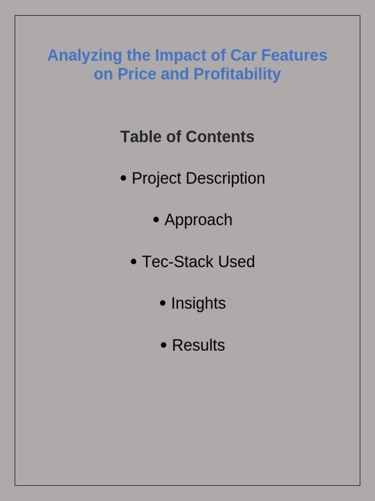 Analyzing The Impact of Car Features On Price and Profitability | PDF ...