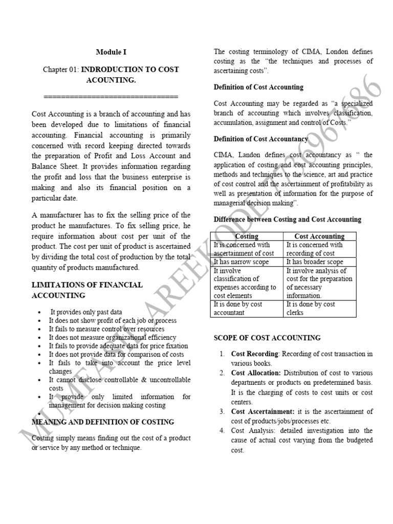 CHAPTER 01 INTRODUCTION TO COST ACCOUNTING | PDF | Cost Accounting ...
