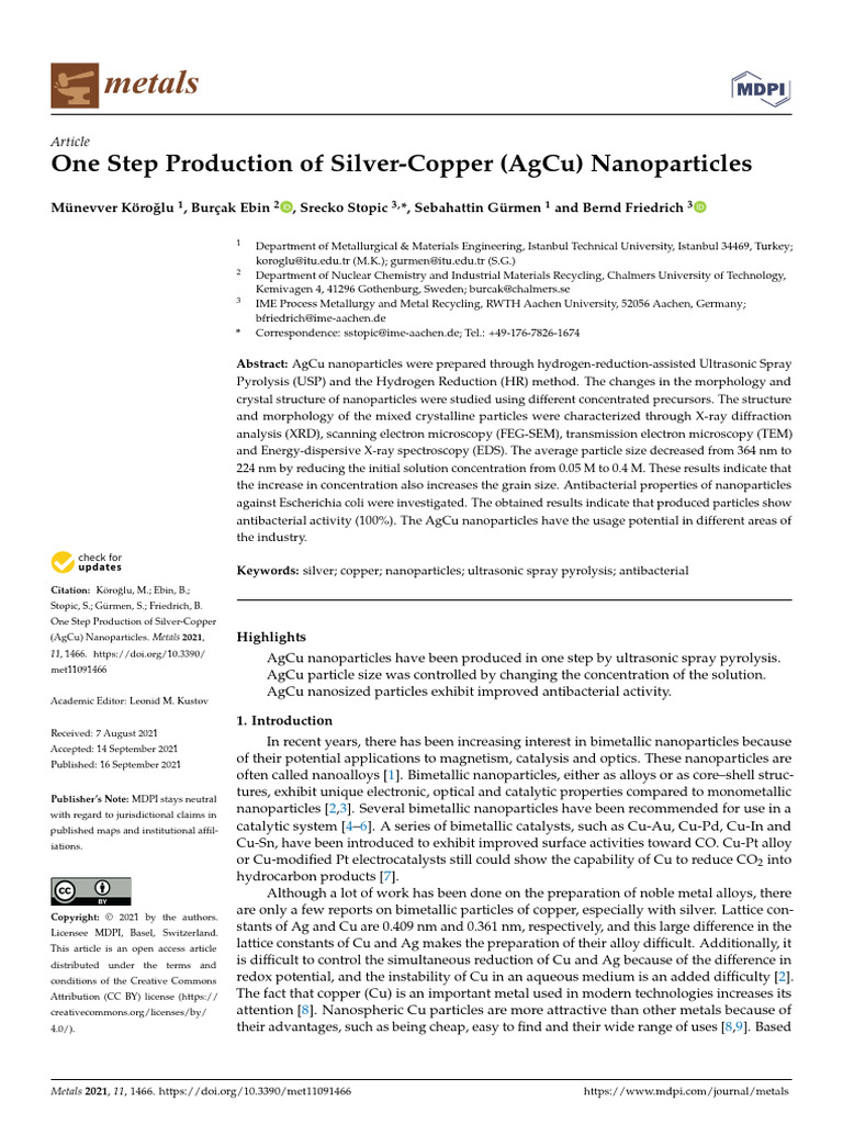 One_Step_Production_of_Silver-Copper_AgCu_Nanopart | PDF | Nanoparticle | Differential Scanning ...