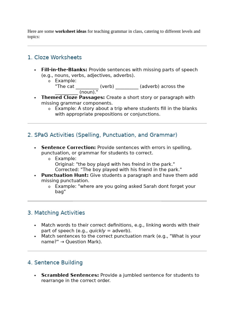 GRAMMAR WORKSHEET STYLES and IDEAS | PDF | Adverb | Verb