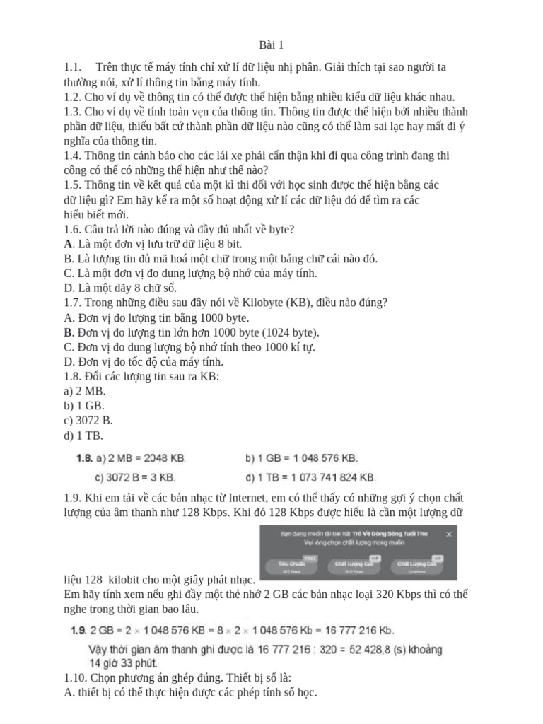 Cau Hoi Va Bai Tap 10 | PDF