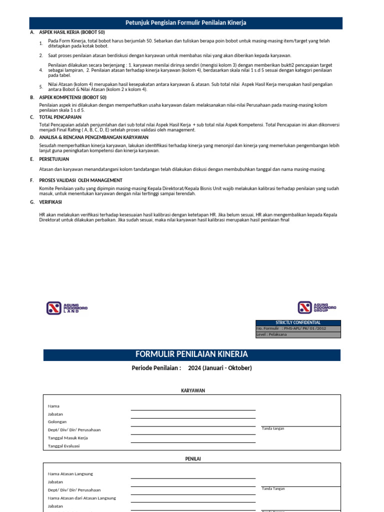 Formulir Penilaian Kinerja Untuk Pelaksana 2024 | PDF