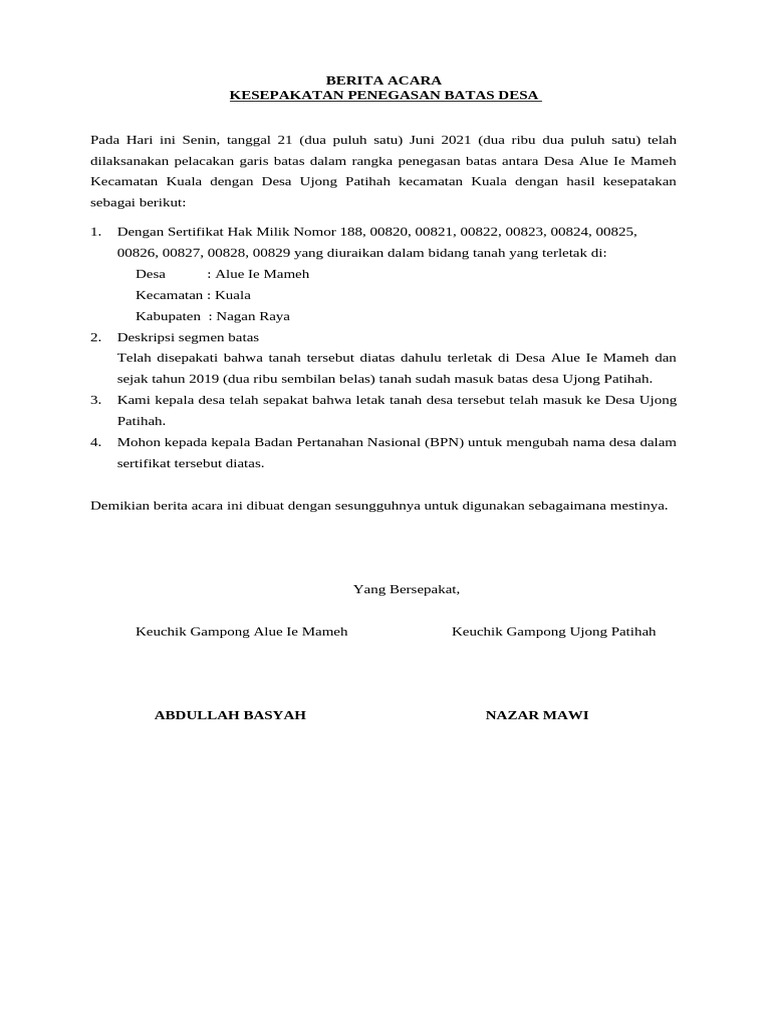 Berita Acara Batas Desa | PDF