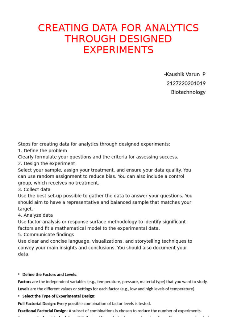 Creating Data For Analytics Through Design of Experiments | PDF ...