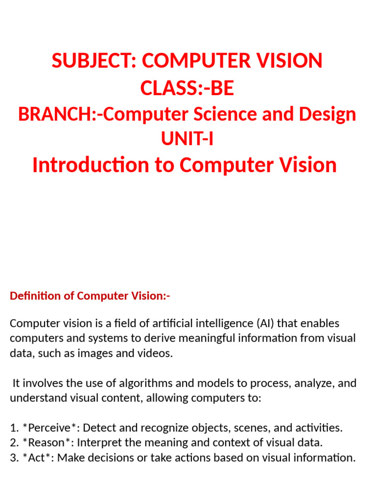 UNIT-I - Introduction To Computer Vision | PDF | Computer Vision ...