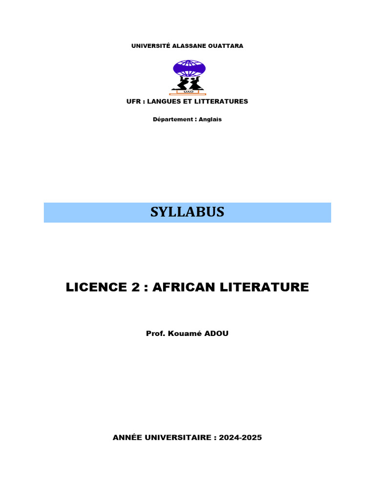 African Literature Syllabus 2024-2025 | PDF