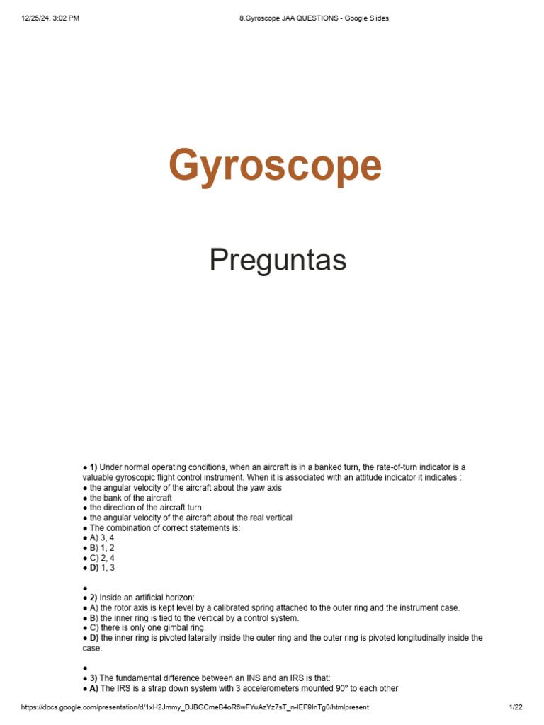 8.gyroscope JAA QUESTIONS - Google Slides | PDF | Gyroscope | Inertial Navigation System
