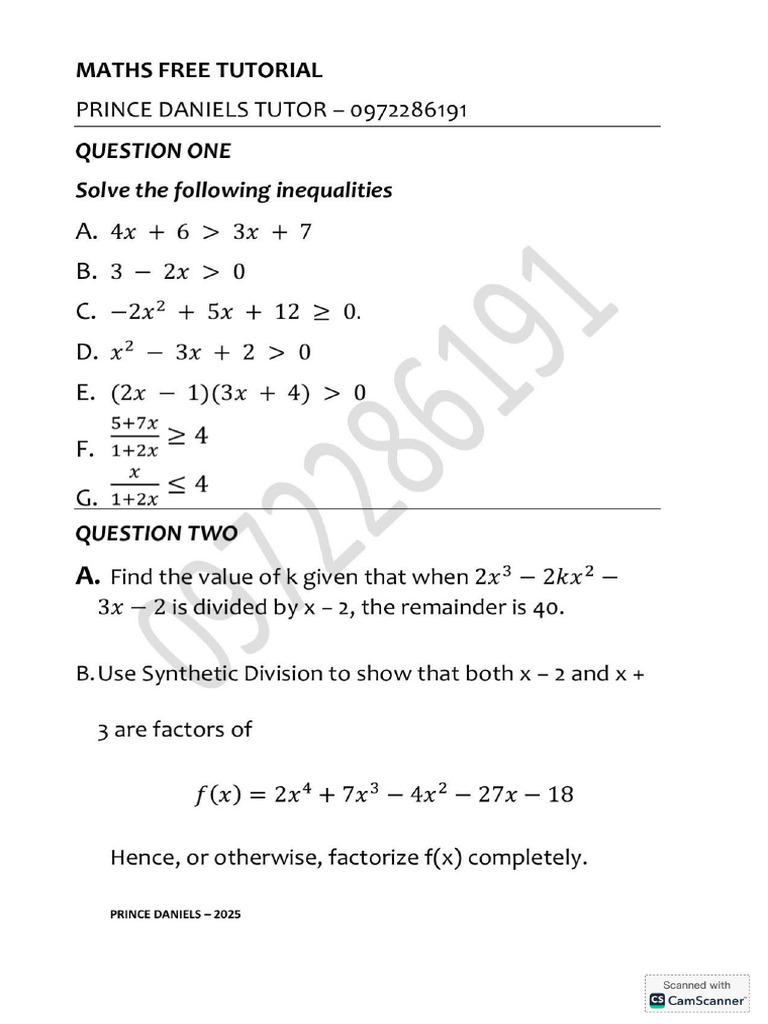 Maths Algebra Solutions | PDF
