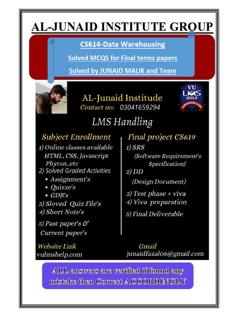 CS614 Data Warehousing Solved MCQs | PDF | Database Index | Data Warehouse