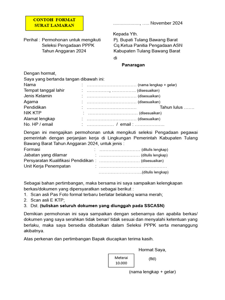 Contoh Surat Lamaran Tbb Periode II | PDF