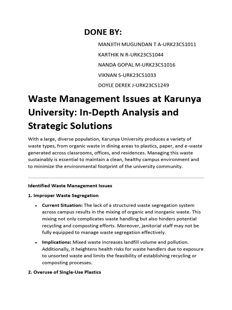 Waste Management Solutions for Karunya | PDF | Waste Management | Waste