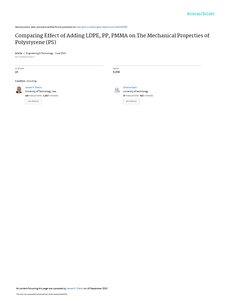 Comparing Effect of Adding Ldpe Ppp Mm a on The | PDF | Strength Of ...
