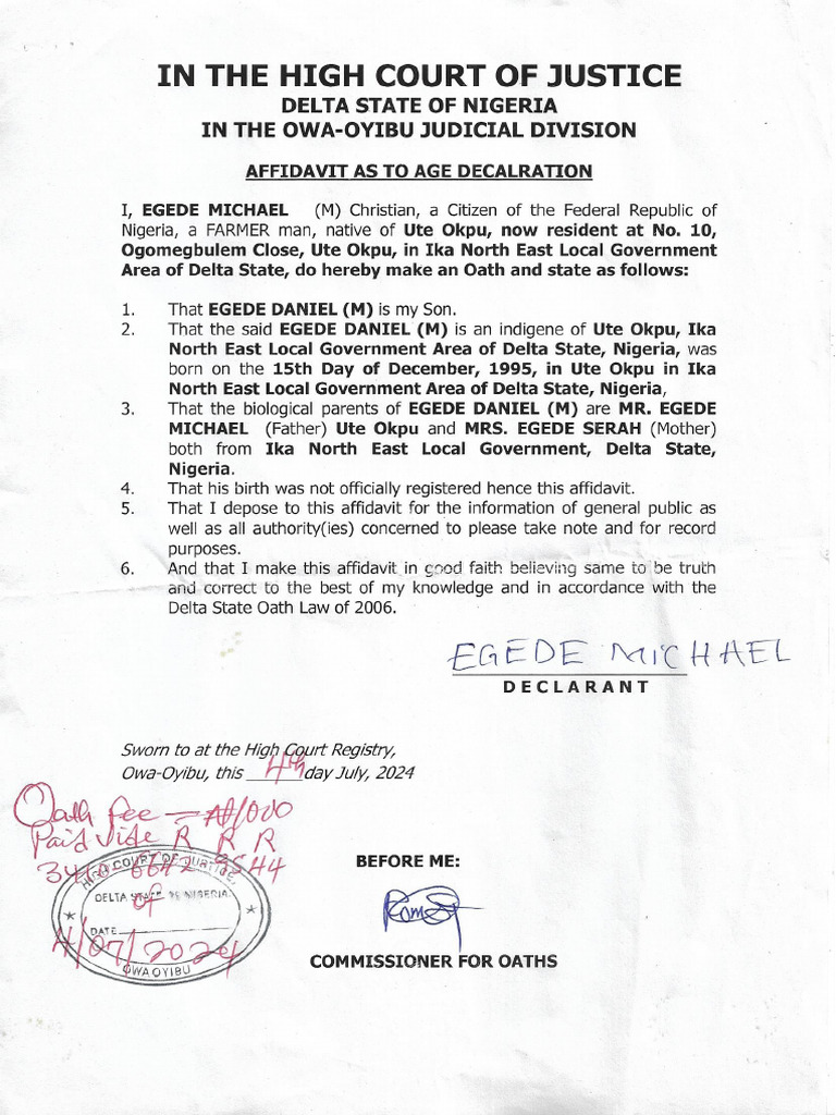 Age Declaration Affidavit | PDF