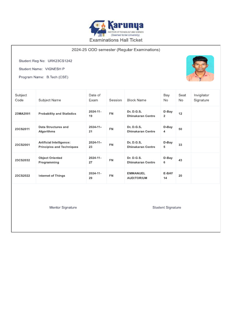 Vikki Hall Ticket Odd Sem 2024 | PDF