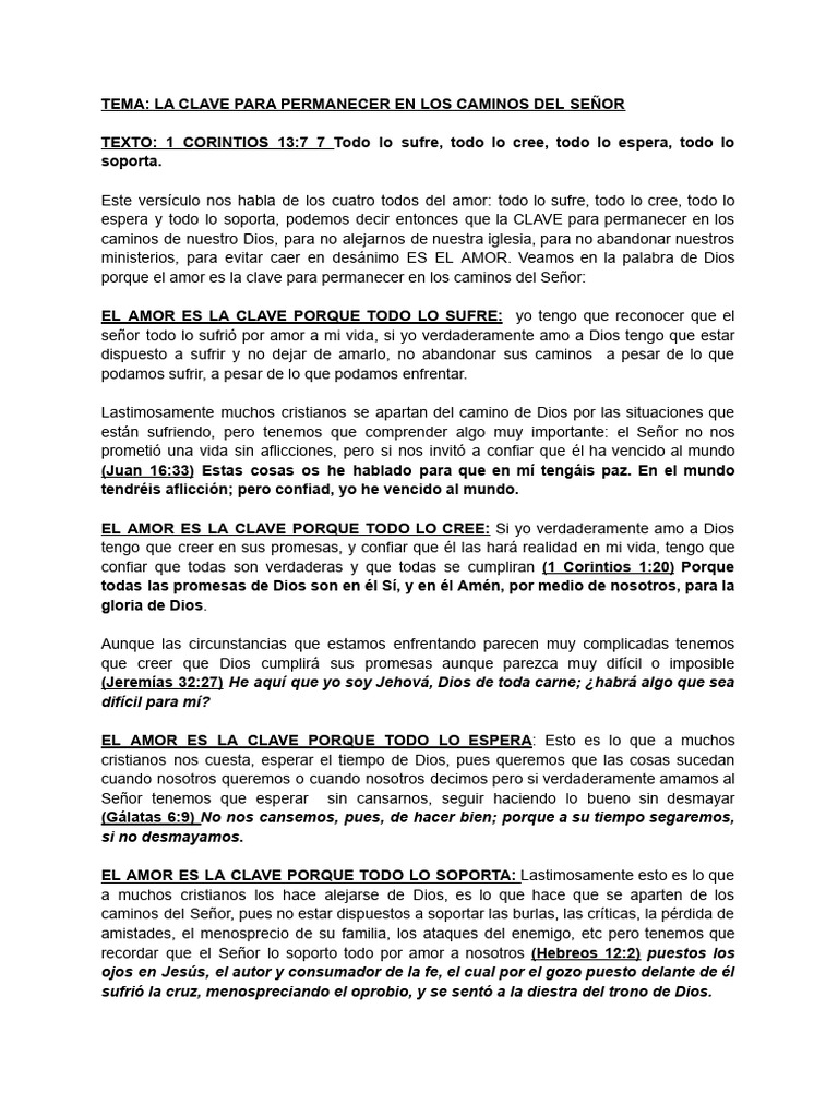 La Clave para Permanecer en Los Caminos Del Senor | PDF | Amor | Dios