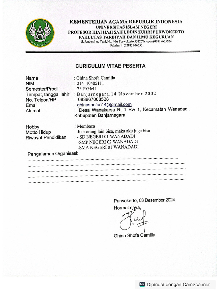 CV PPL 2 Ghina Shofa C | PDF