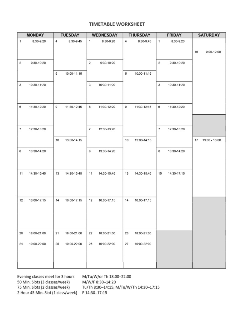 Timetable Worksheet | PDF