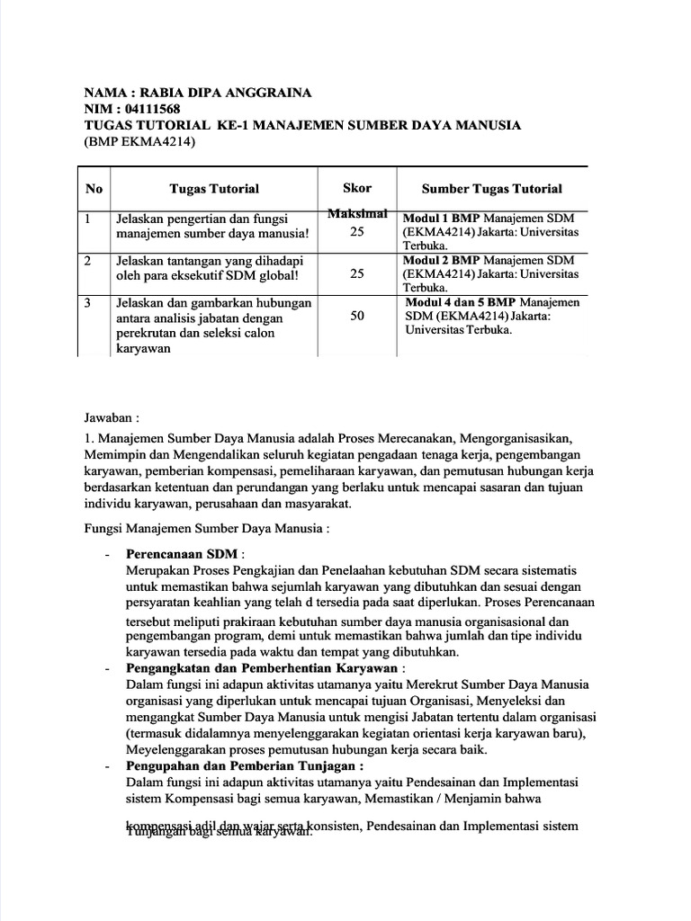 PDF Tugas 1 Manajemen SDM Rabia Dipa Compress | PDF