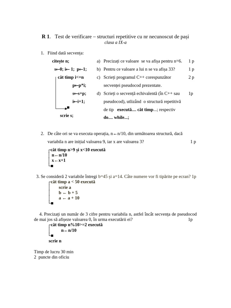 3 Test Clasa A Ixa | PDF