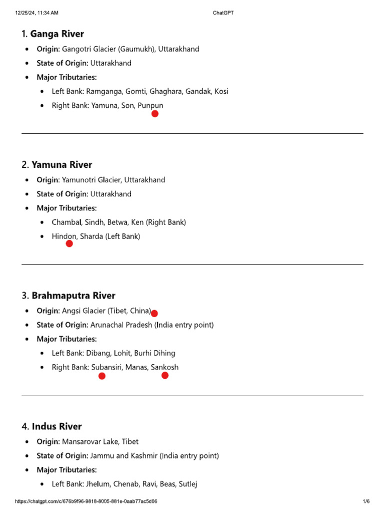 Indian Rivers Origin and Tributaries | PDF