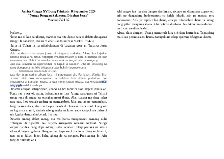 Jamita Minggu Xvi Dung Trinitatis | PDF