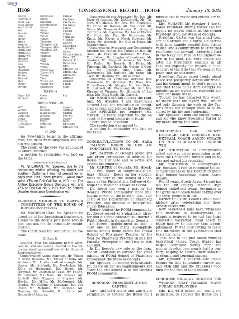 CREC 2025 01 13 pt1 PgH108 5 | PDF | United States House Of ...