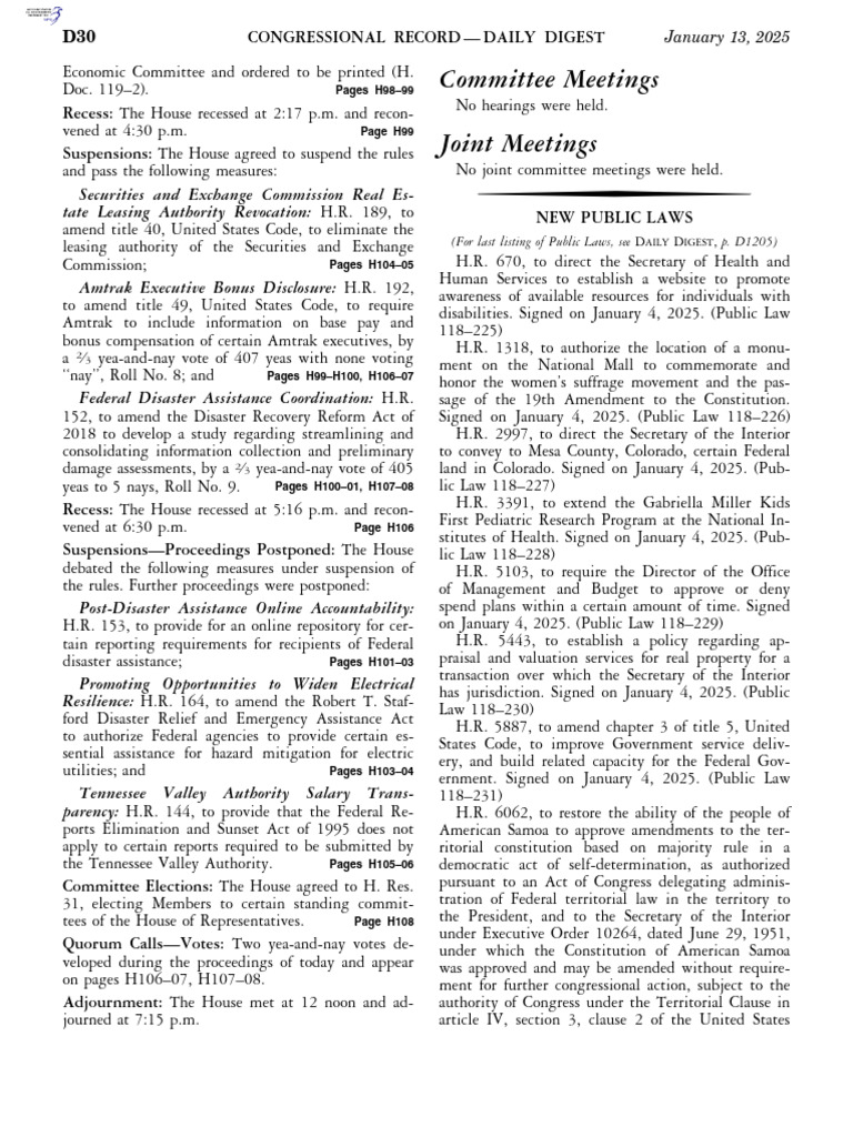 CREC 2025 01 13 pt1 PgD30 2 | PDF | United States House Of ...