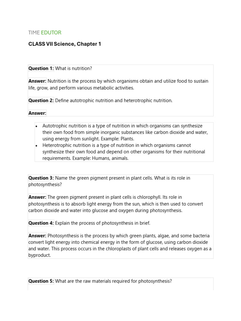 Class VII Science Chapter 1 | PDF | Photosynthesis | Nutrition